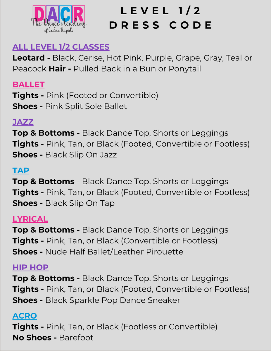 LEVEL 1/2 – DACR - To The Pointe Boutique